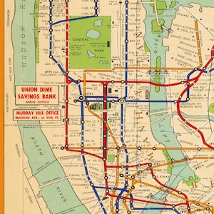 Old Map of New York City Subway System, 1954 Vintage Subway Map ...
