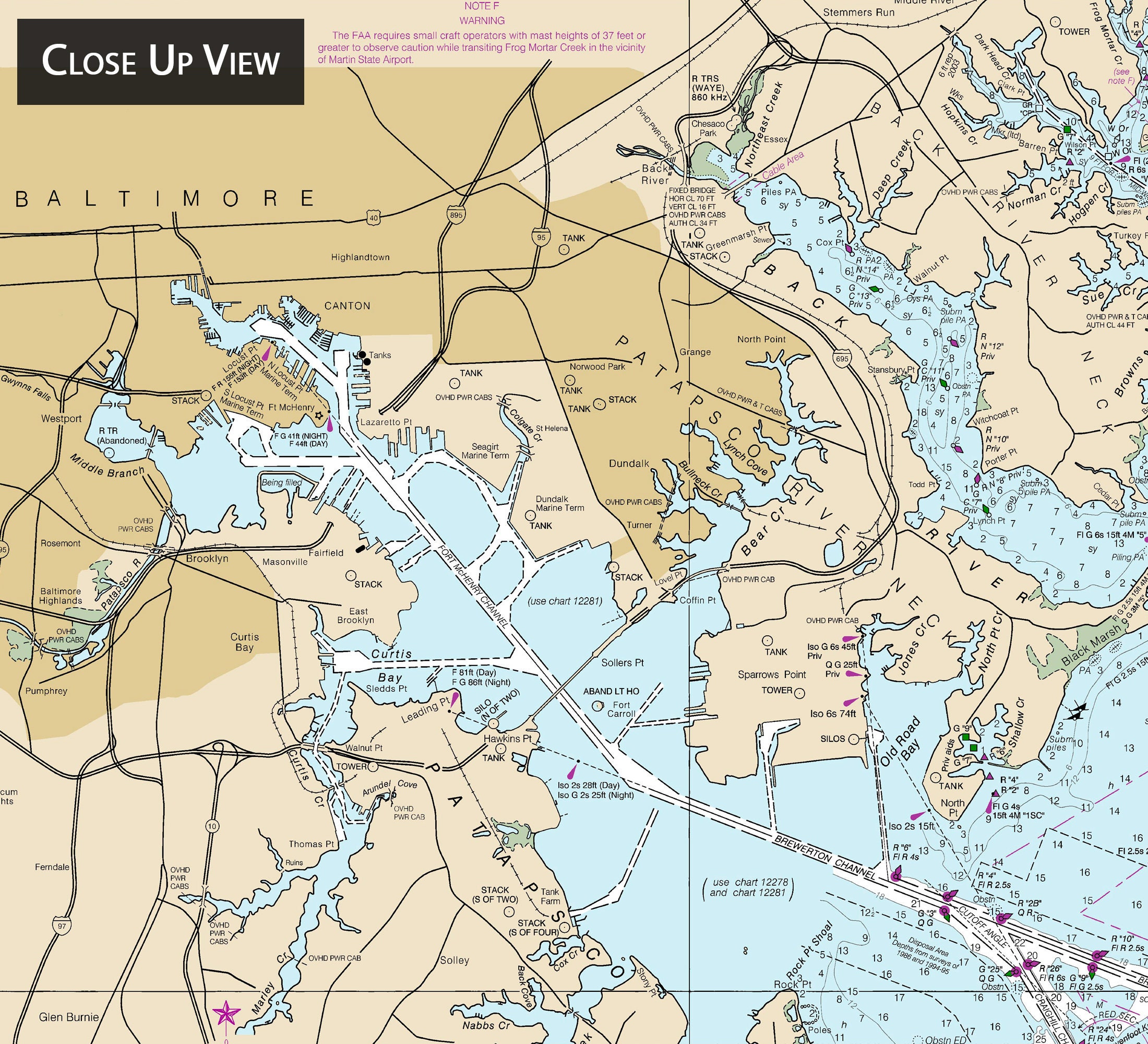 Chesapeake Bay Nautical Chart Map, Sandy Point to Susquehanna River ...