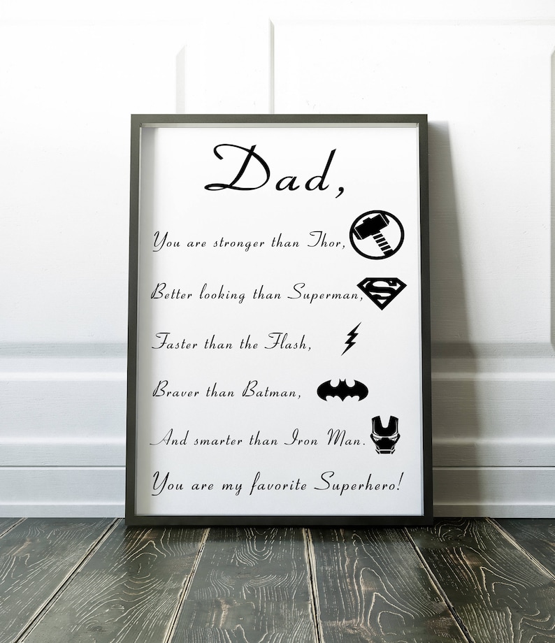Dad Fathers Day Gift Superhero Dad Poster Dad Superhero Print | Etsy