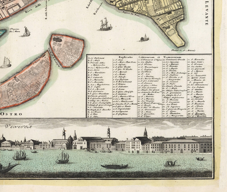 Old Map of Venice, Italy 1729 Antique Map of Venezia, Italia Map, Retro ...