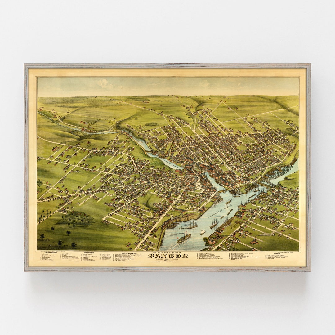 Old Map of Bangor, Maine 1875 Vintage Bangor Map, Antique Map of Bangor ...