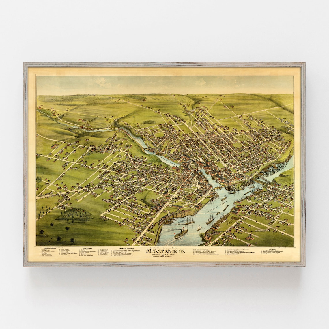 Old Map of Bangor, Maine 1875 Vintage Bangor Map, Antique Map of Bangor ...