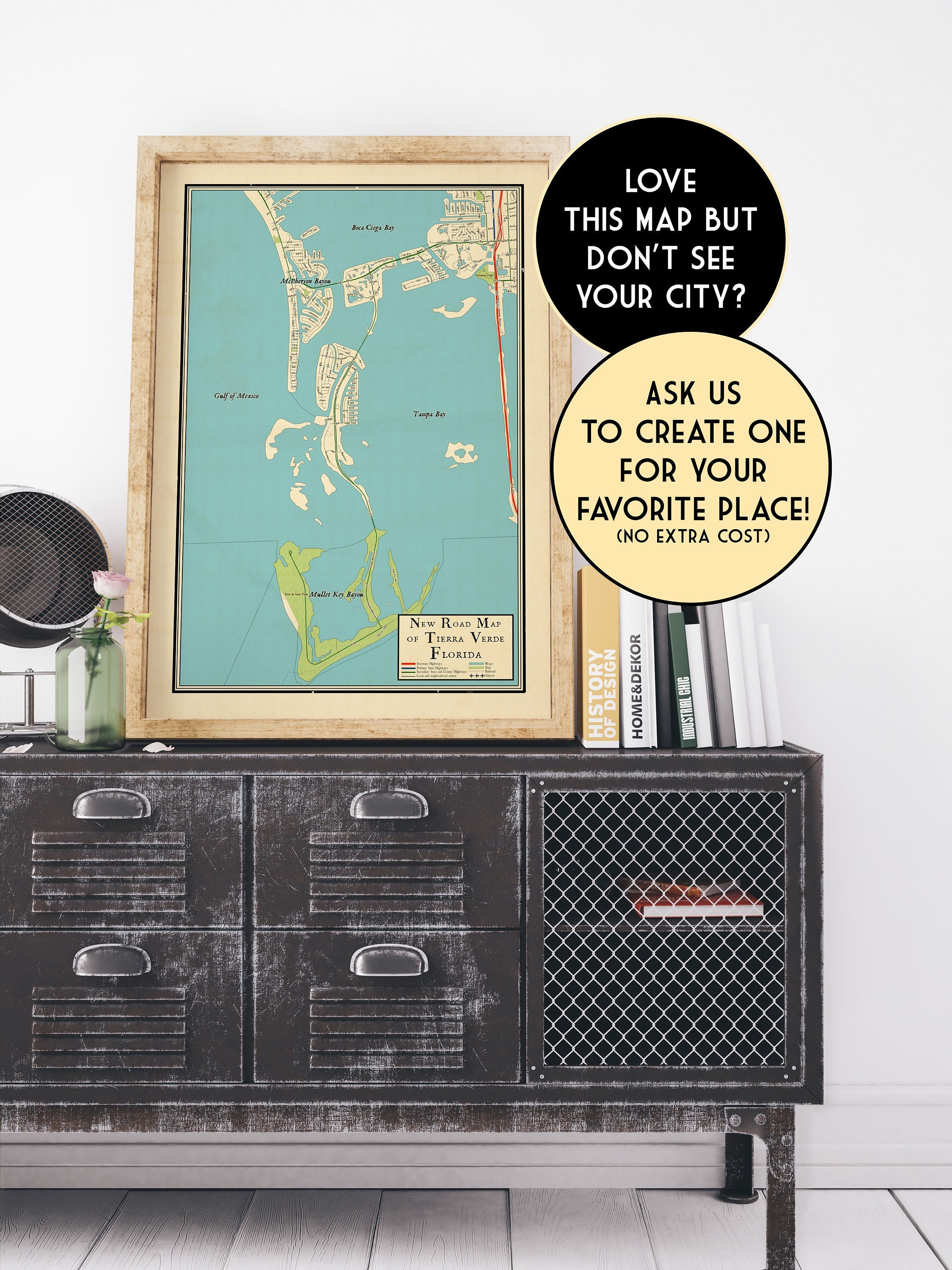 Vintage Retro Design Map of Tierra Verde, Florida Vintage Looking Map ...