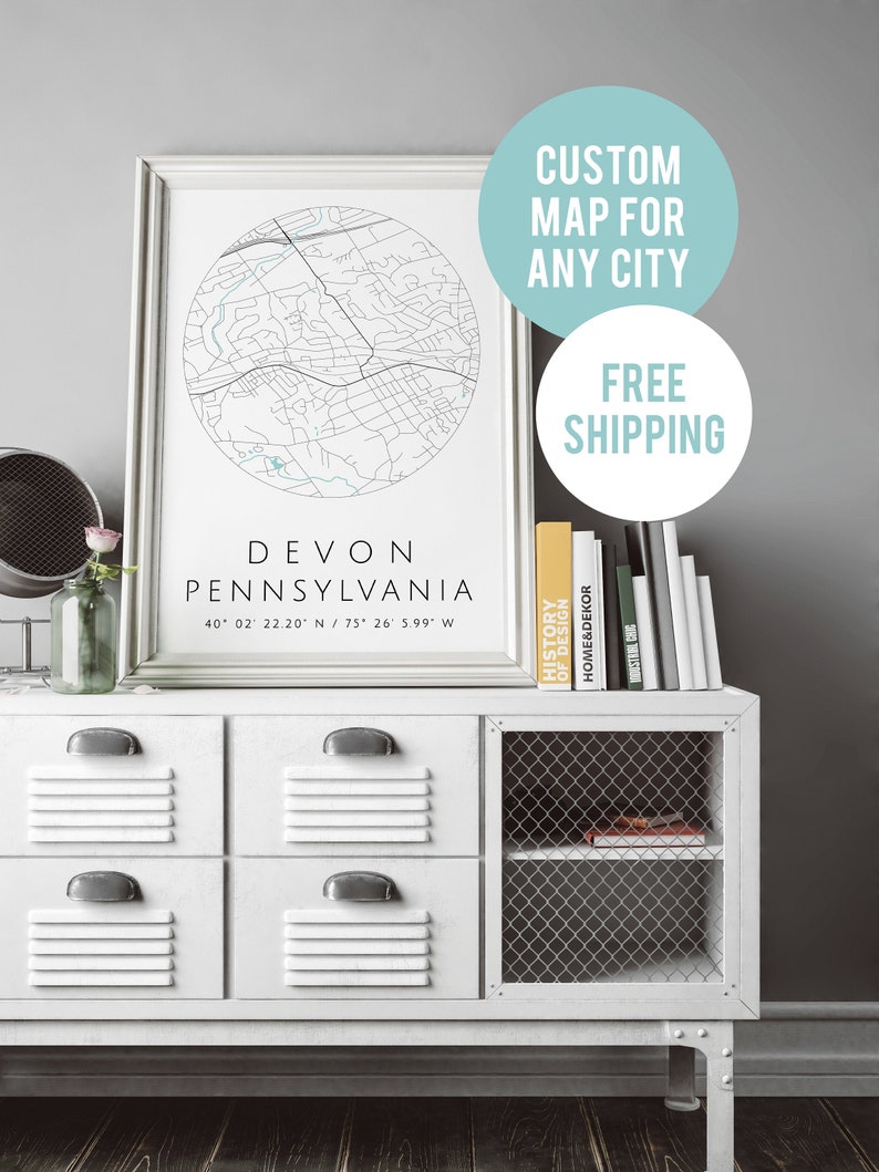 Devon Custom Map Any City Map Devon Pennsylvania Custom Map - Etsy