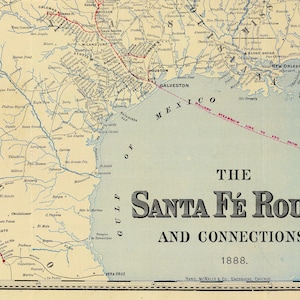 Old Map of Santa Fe Railroad Map, Vintage 1888 Rail Road Map, Antique ...