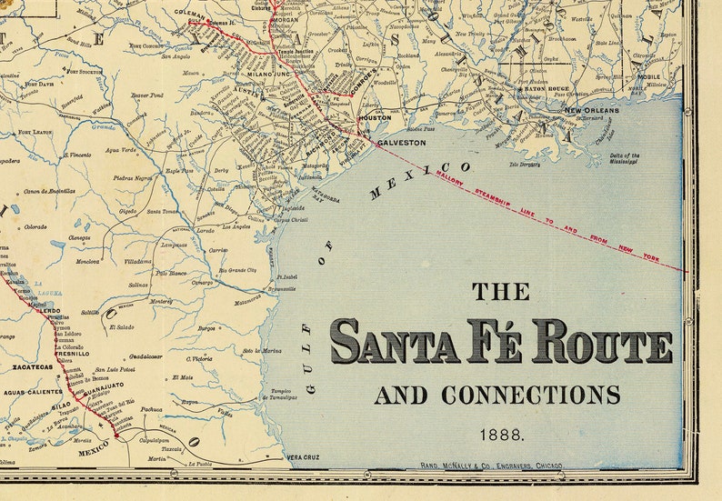 Old Map of Santa Fe Railroad Map, Vintage 1888 Rail Road Map, Antique ...