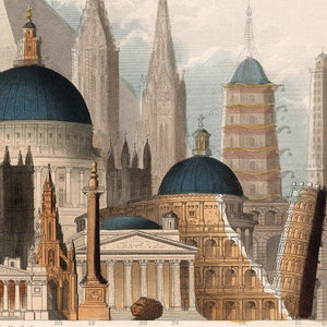 Vintage Architecture Print, Tallest Buildings in the World as of 1850 ...