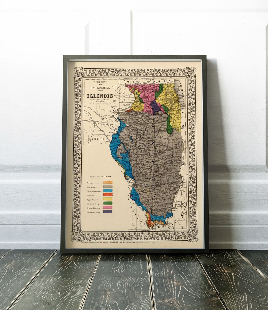Geological Map of Illinois, Vintage Map Made in 1869, Illinois Historic ...