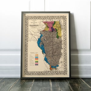 Geological Map of Illinois, Vintage Map Made in 1869, Illinois Historic ...