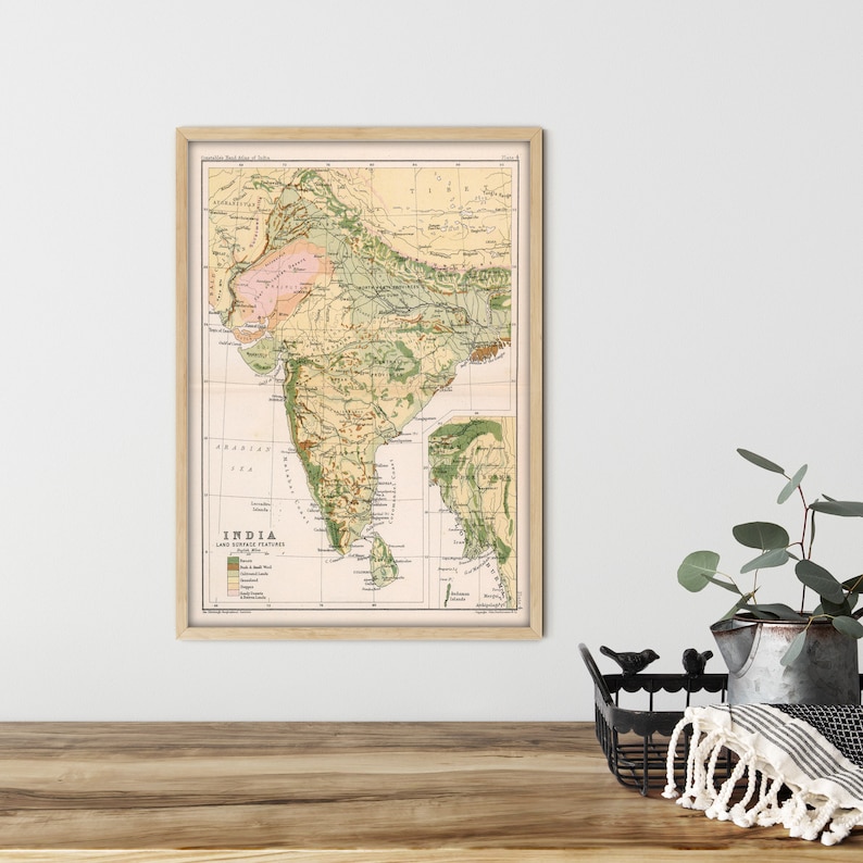 India Vintage Map Old India Land Surface Map 1893 Antique - Etsy