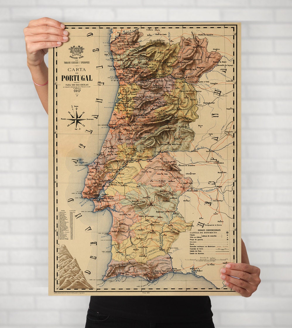Old Map of Portugal 1917 vintage Portugal map antique map of | Etsy