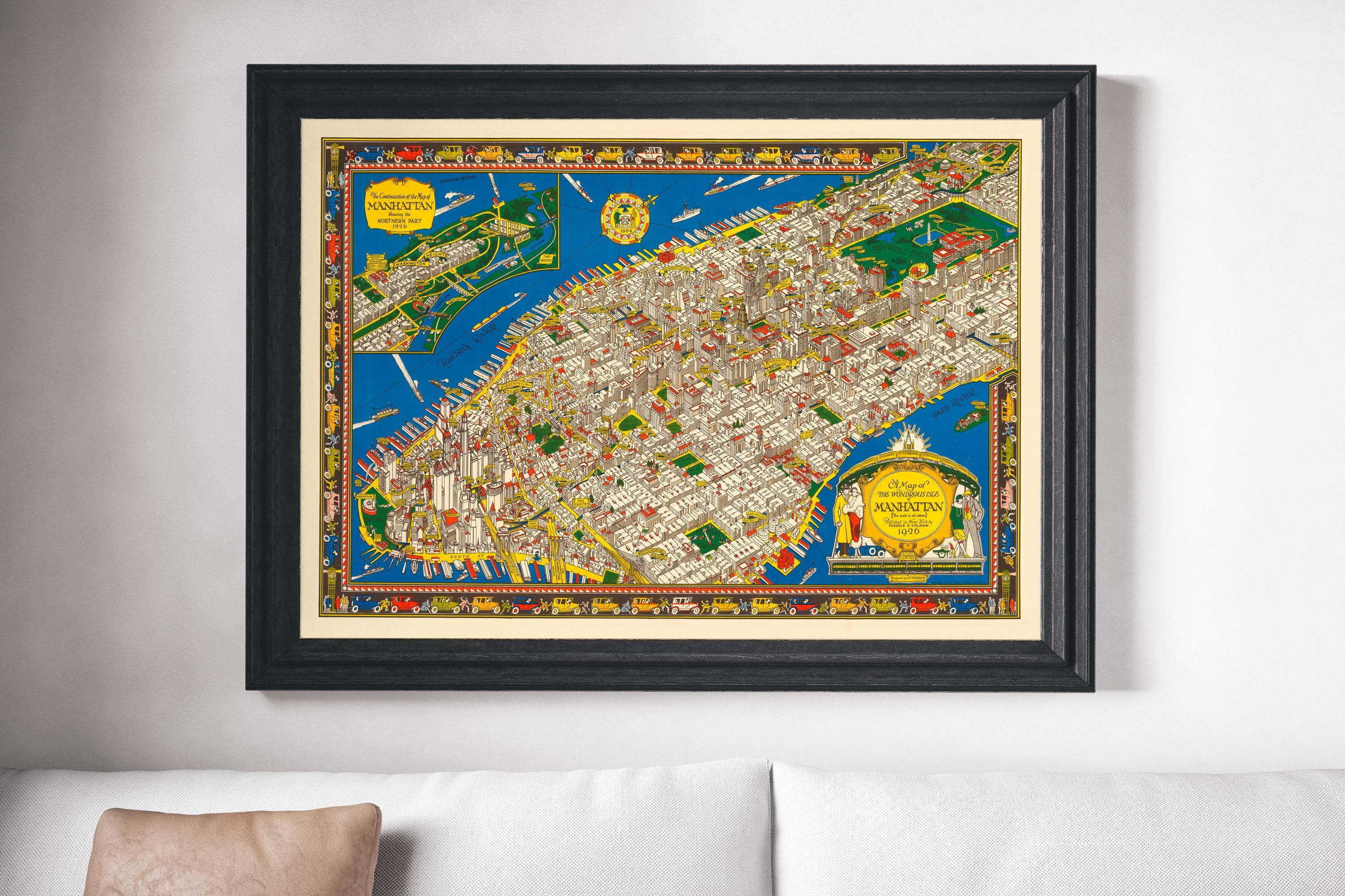 Map of Manhattan Designed in 1926, Vintage Map, Antique Map of New York ...