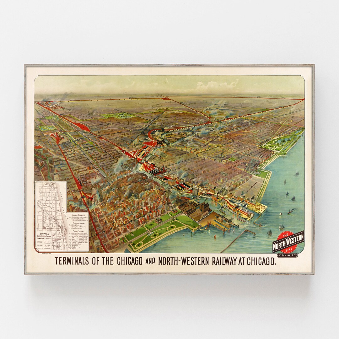 Chicago and Northwestern Railway Terminals, 1902 Bird's Eyeview Map of ...