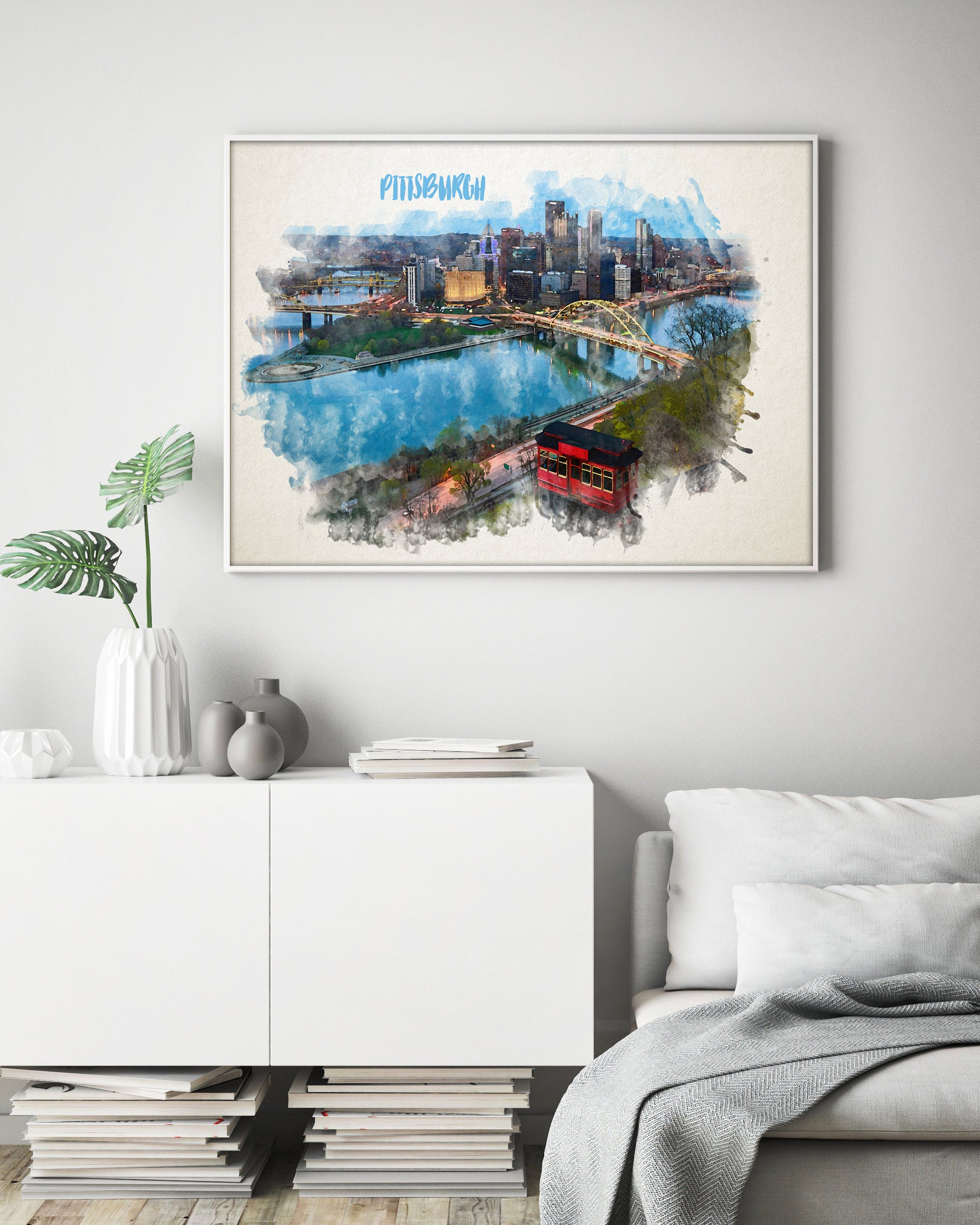 Pittsburgh Skyline Watercolor Print Pittsburgh Poster Pittsburgh Wall ...