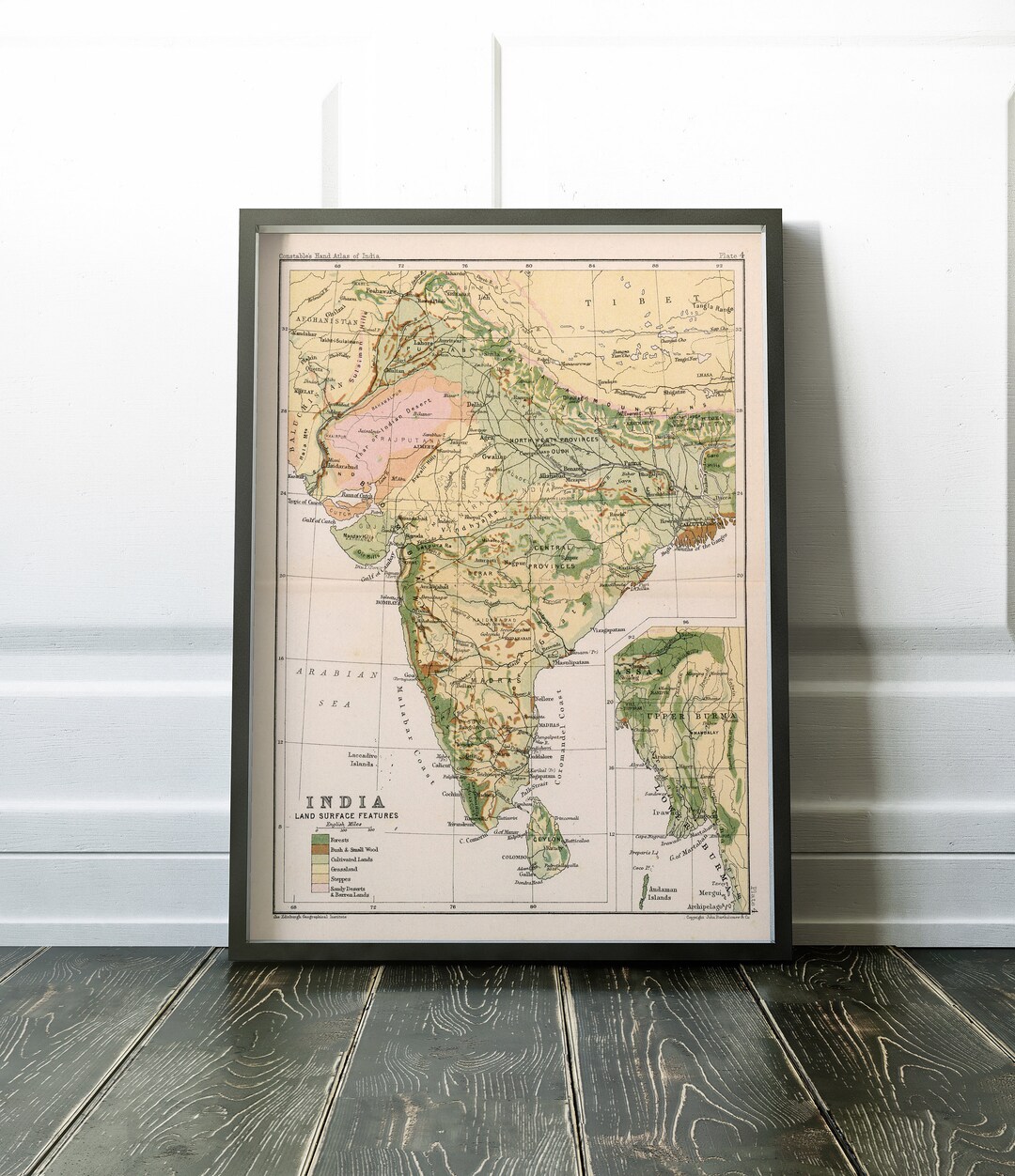 India Vintage Map, Old India Land Surface Map, 1893 Antique Map of ...