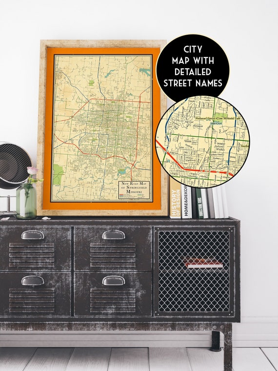 Map of Springfield Missouri Vintage Design Map of | Etsy
