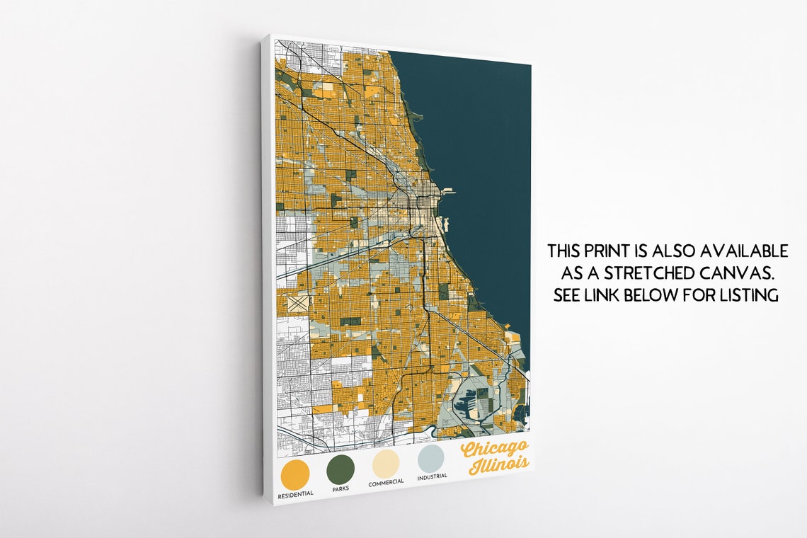 Chicago Map Chicago Street Map Chicago Illinois Custom Map - Etsy