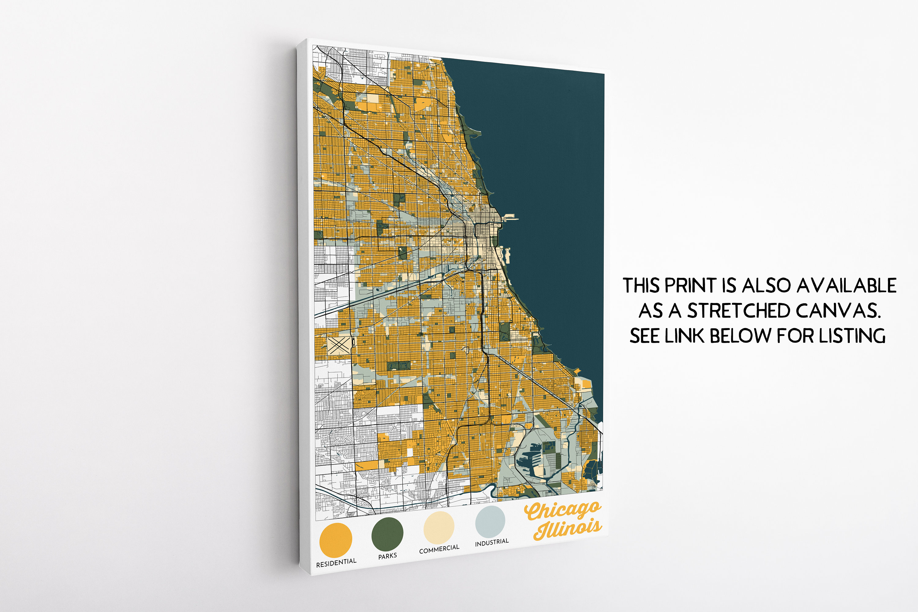 Chicago Map, Chicago Street Map, Chicago Illinois Custom Map, Yellow ...