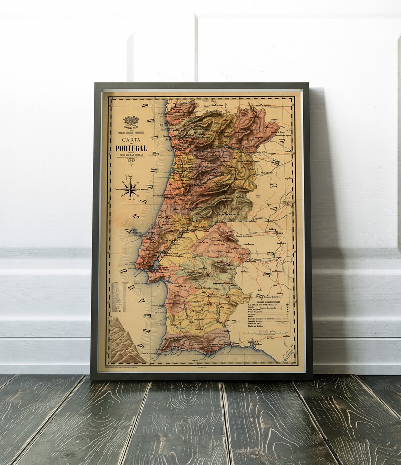 Old Map of Portugal 1917 vintage Portugal map antique map of | Etsy