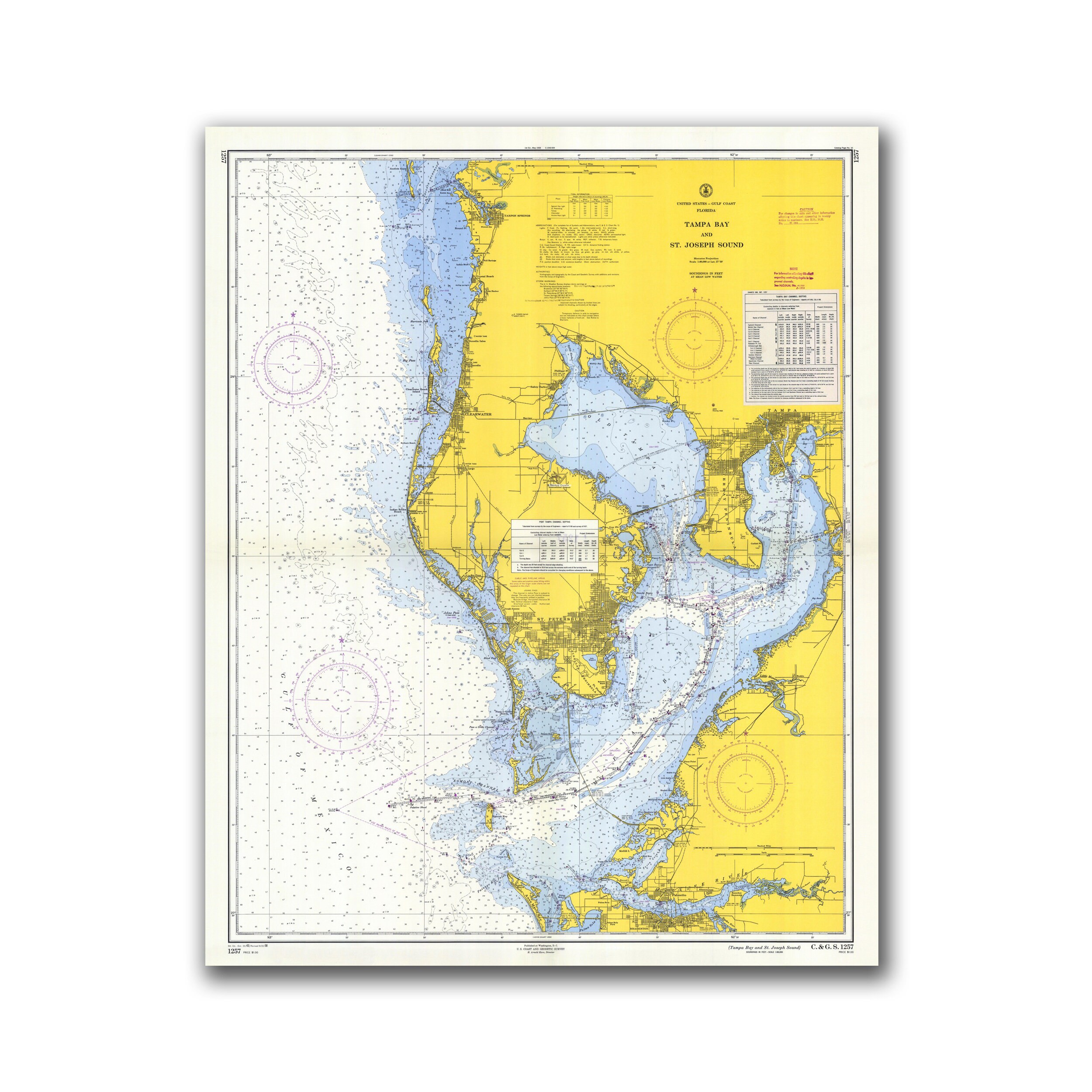 1958 Tampa Bay Nautical Chart Map, Saint Joseph Sound, St. Petersburg ...