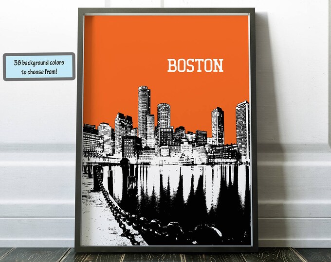 Boston Skyline Print , Boston City Art, Boston Ma Poster Boston City ...