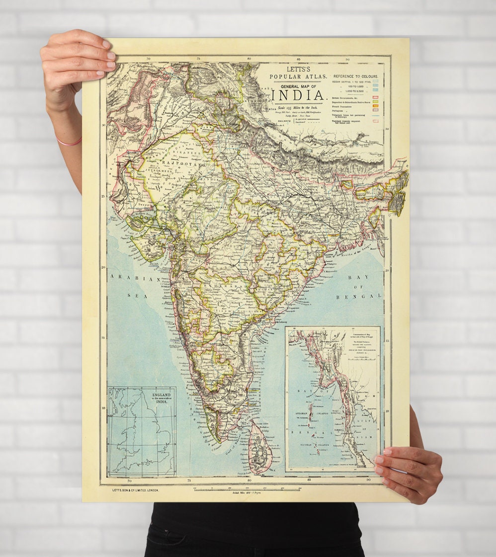 Colonial Map of India 1883 Antique Map of India Published in - Etsy UK