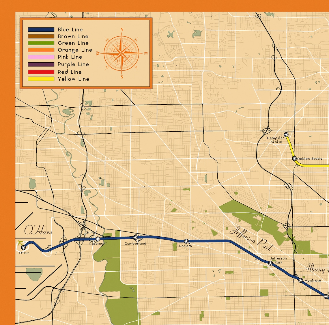 Retro Map of Chicago L train system vintage style map of | Etsy