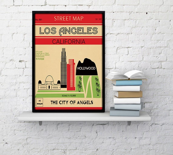 Vintage Map Inspired Poster LA Los Angeles California CA City - Etsy