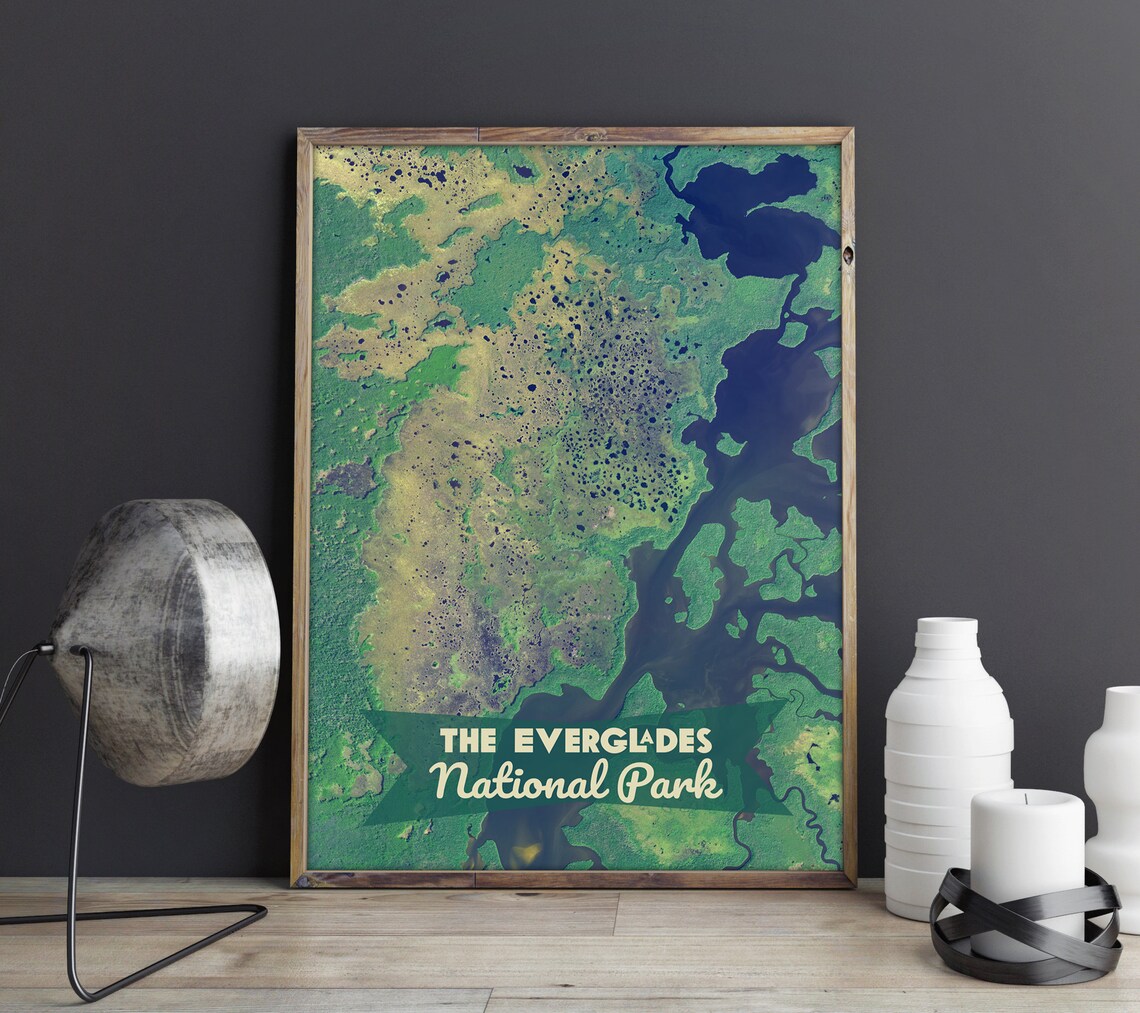 Everglades National Park Travel Poster, Everglades Wall Art, Satellite ...