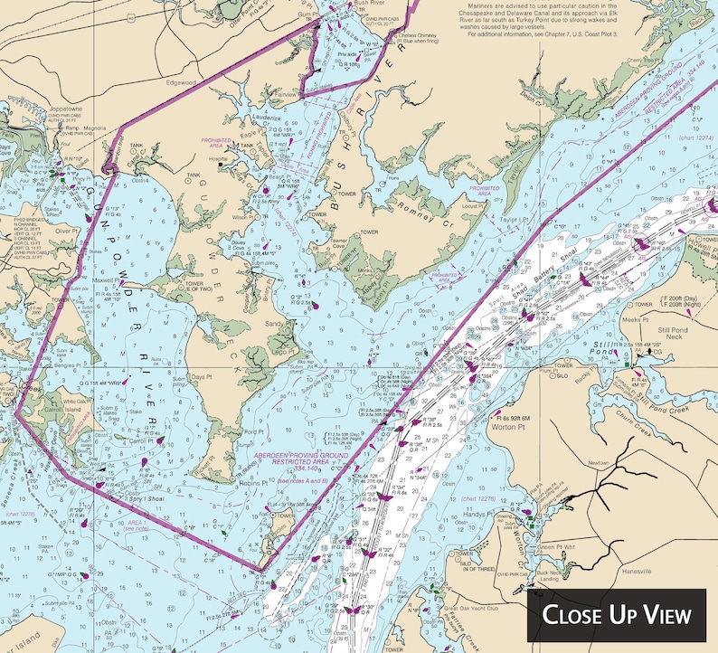 Chesapeake Bay Nautical Chart Map, Sandy Point to Susquehanna River ...