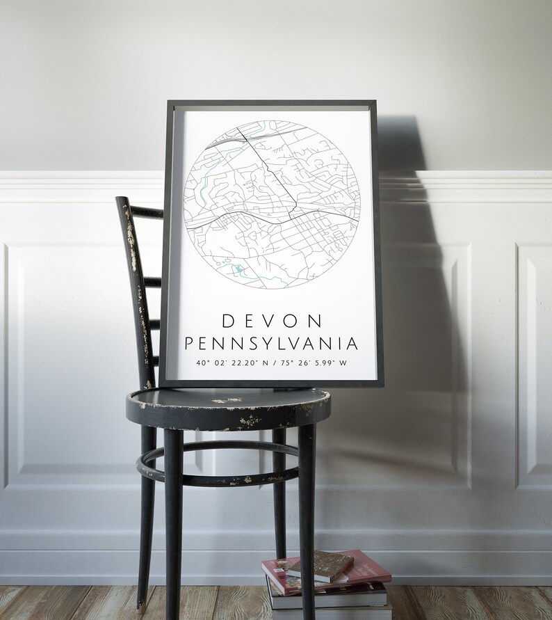 Devon Custom Map Any City Map Devon Pennsylvania Custom Map - Etsy