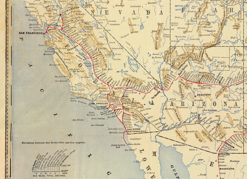Old Map of Santa Fe railroad map vintage 1888 rail road map | Etsy