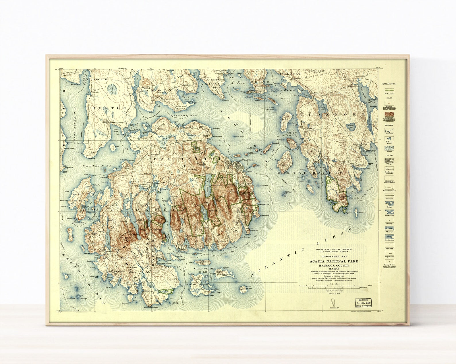 Old Map of Acadia National Park Published in 1931, Vintage Map, Antique ...