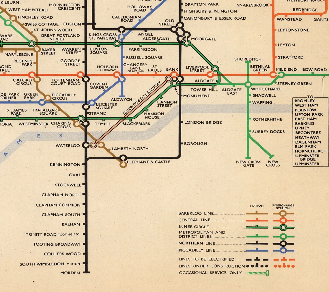 Old Map of London Underground System, Vintage Underground Map, Antique ...
