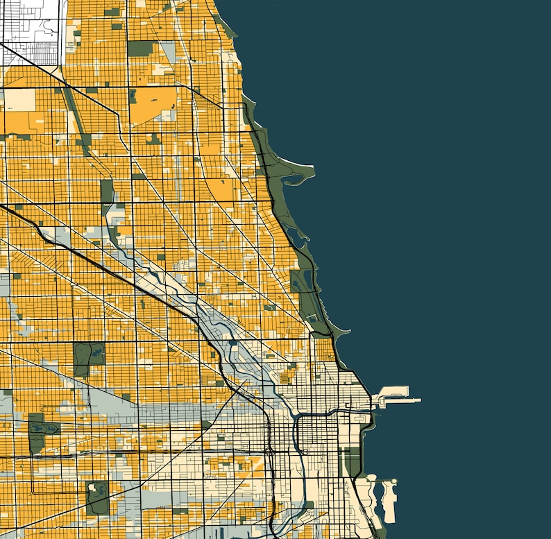 Chicago Map Chicago Street Map Chicago Illinois Custom Map - Etsy