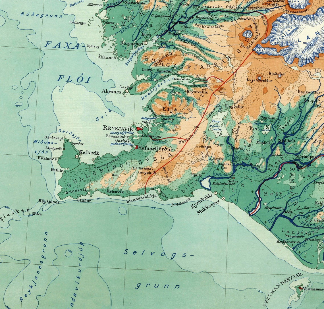 Old Map of Iceland 1928 Antique Map of Iceland Reykjavik | Etsy