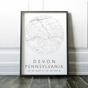 Devon Custom Map, Any City Map, Devon Pennsylvania Custom Map Print ...