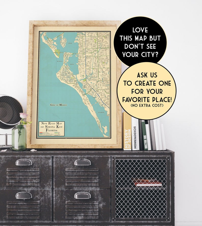 Map of Siesta Key, Florida Vintage Design Map of Siesta Key ...