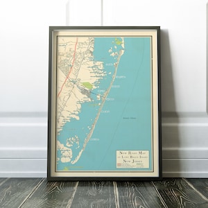 Map of Long Beach Island, New Jersey Vintage Design Map of Long Beach ...
