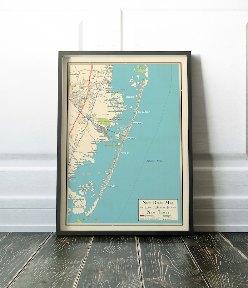 Map of Long Beach Island, New Jersey Vintage Design Map of Long Beach ...