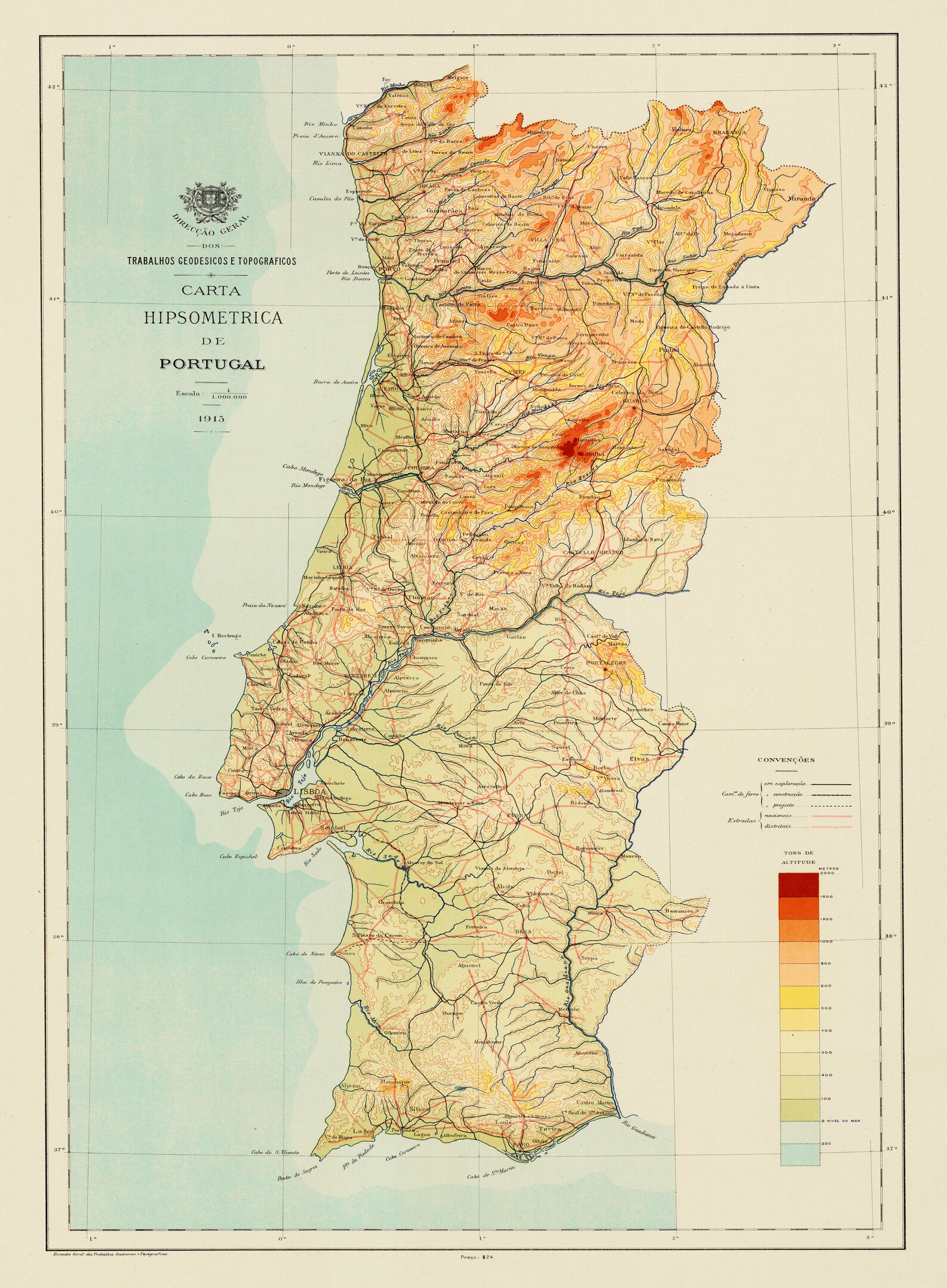 Old Map of Portugal, 1915 Vintage Portugal Map, Antique Map of Portugal ...