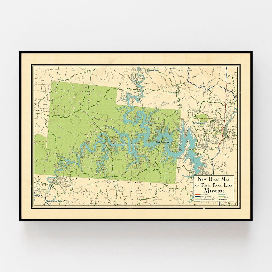 Vintage Retro Design Map of Table Rock Lake, Missouri, Vintage Looking ...
