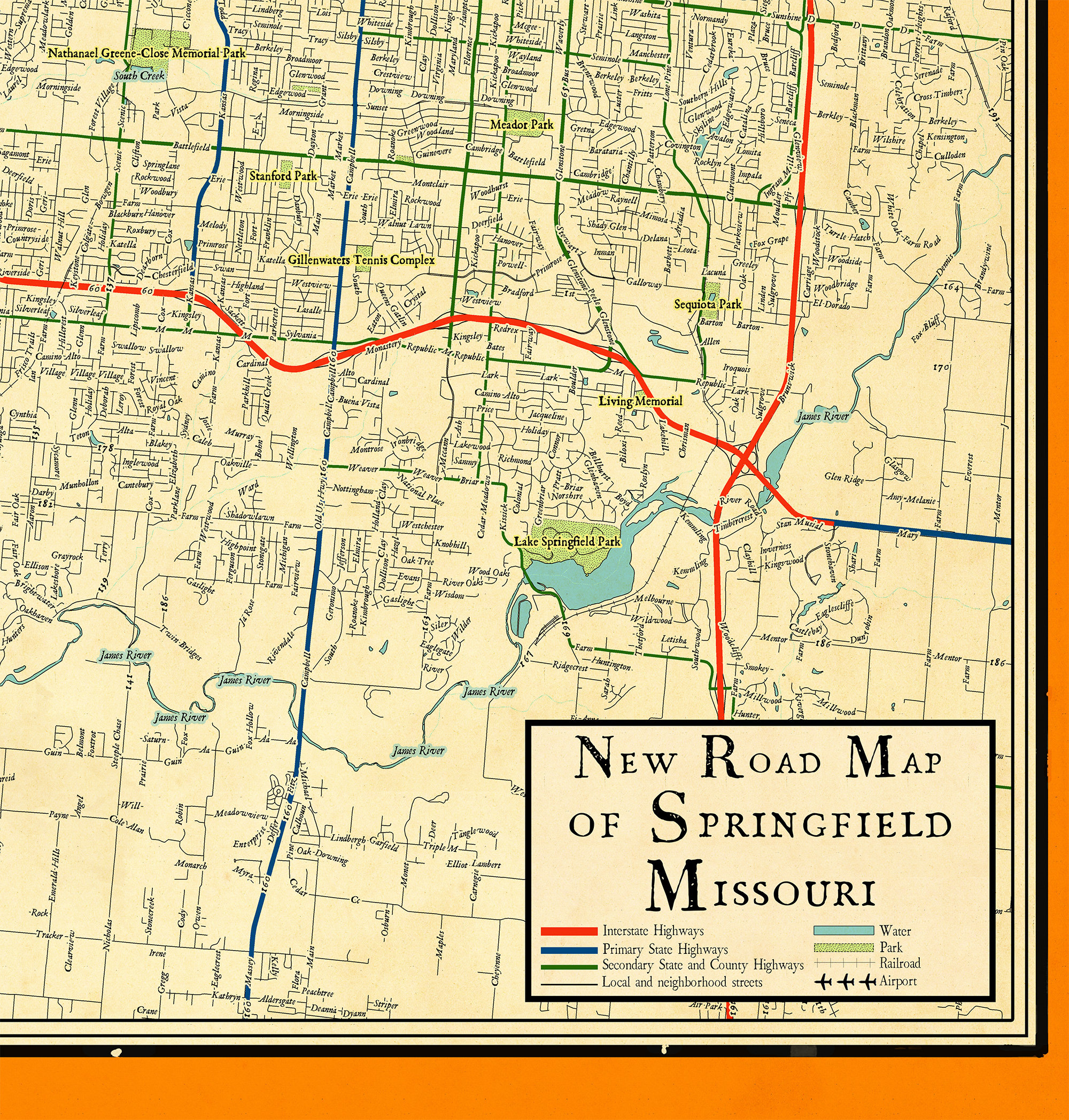 Map of Springfield Missouri Vintage Design Map of | Etsy