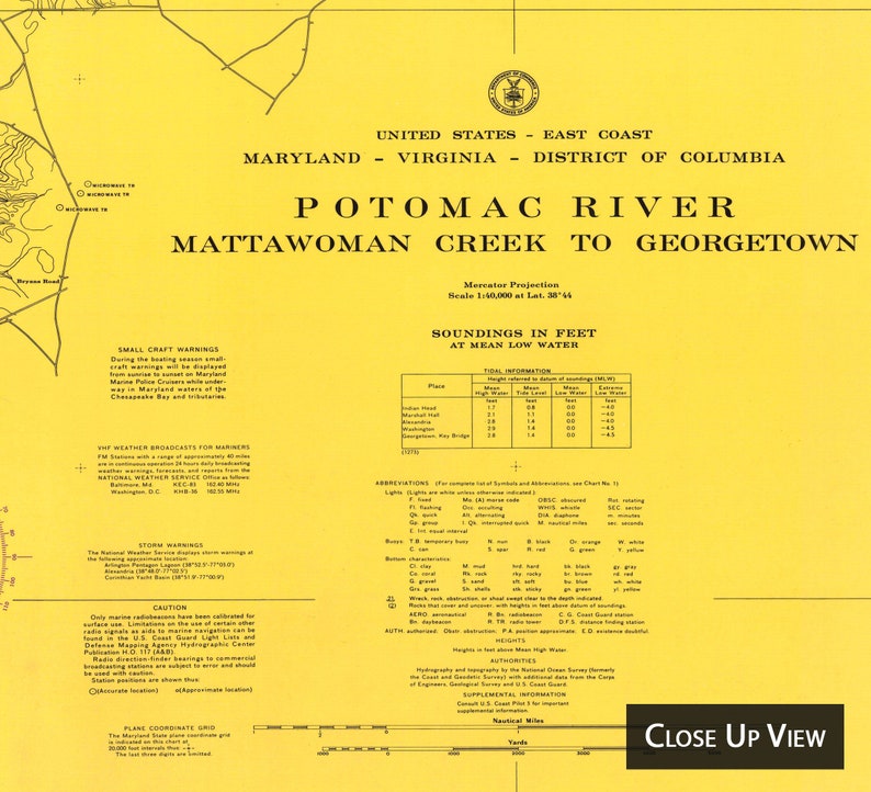 Potomac River Nautical Chart Map, Washington DC, Georgetown Map ...