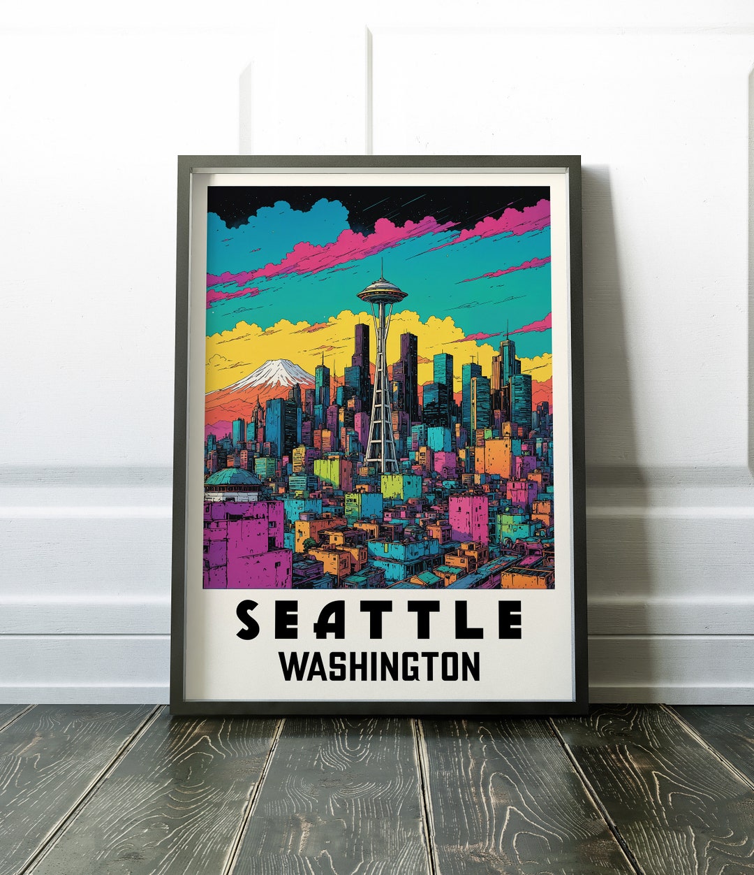 Seattle Skyline Poster, Vibrant, Colorful, Seattle Art, Seattle ...