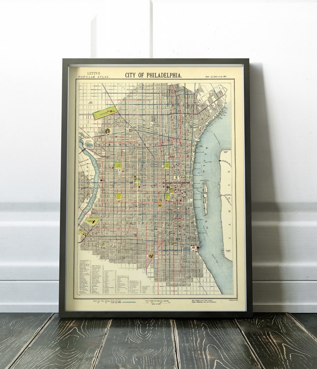 Philadelphia Vintage Map, Old Philadelphia Map, 1883 Antique Map of ...