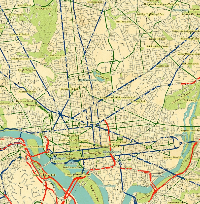 Vintage Retro Design Map of Washington DC Vintage Looking | Etsy