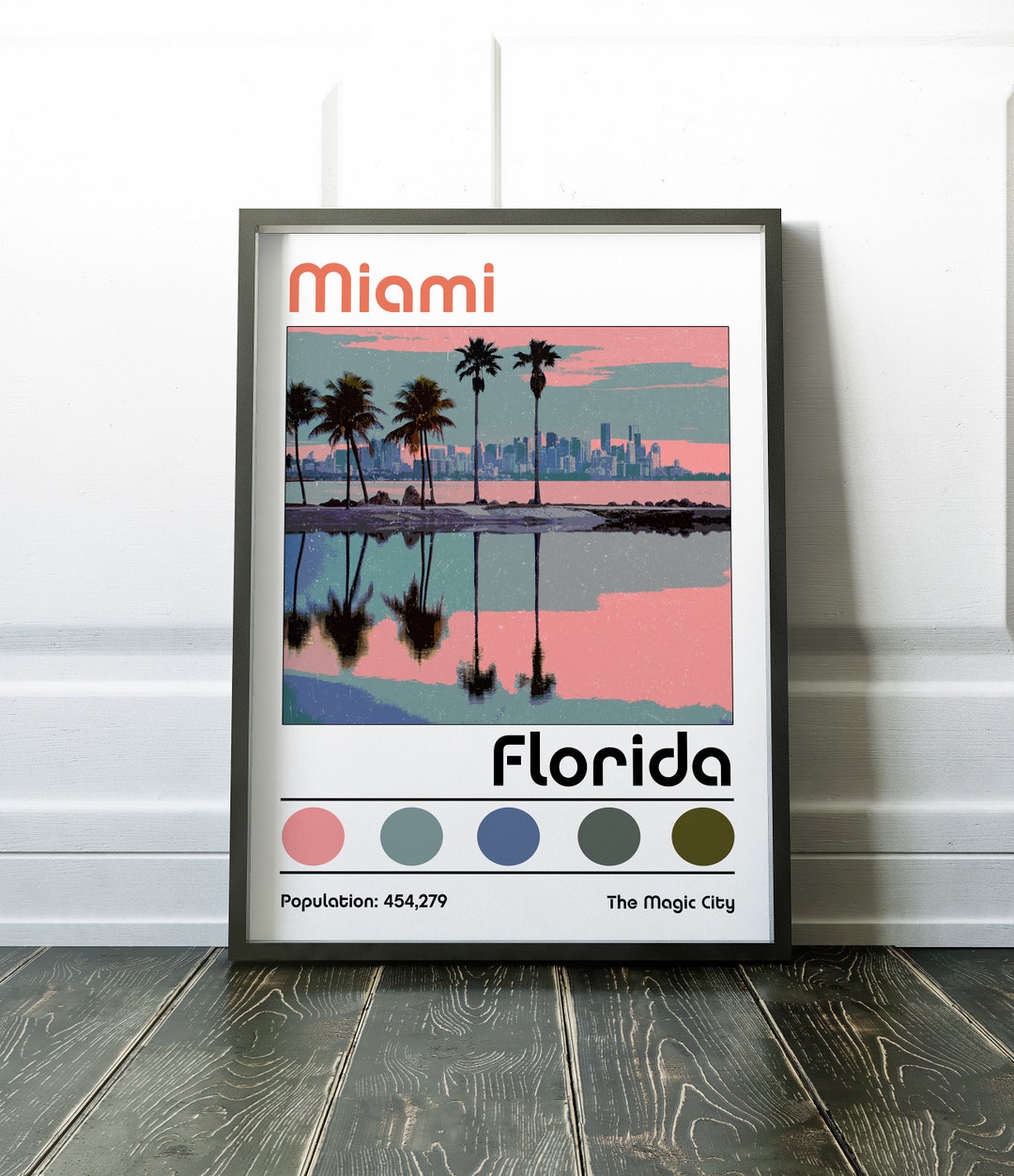 Miami Retro Design Poster, Miami Poster Miami Wall Decor Miami Vintage ...