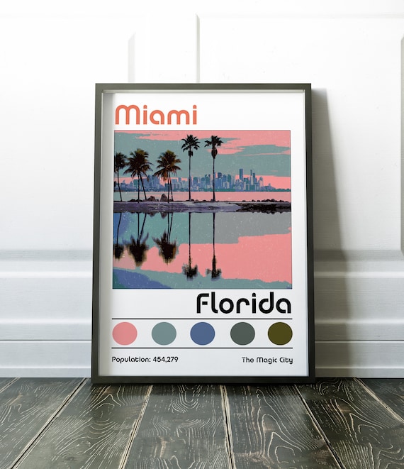 Miami Retro Design Poster Miami Poster Miami Wall Decor Miami | Etsy