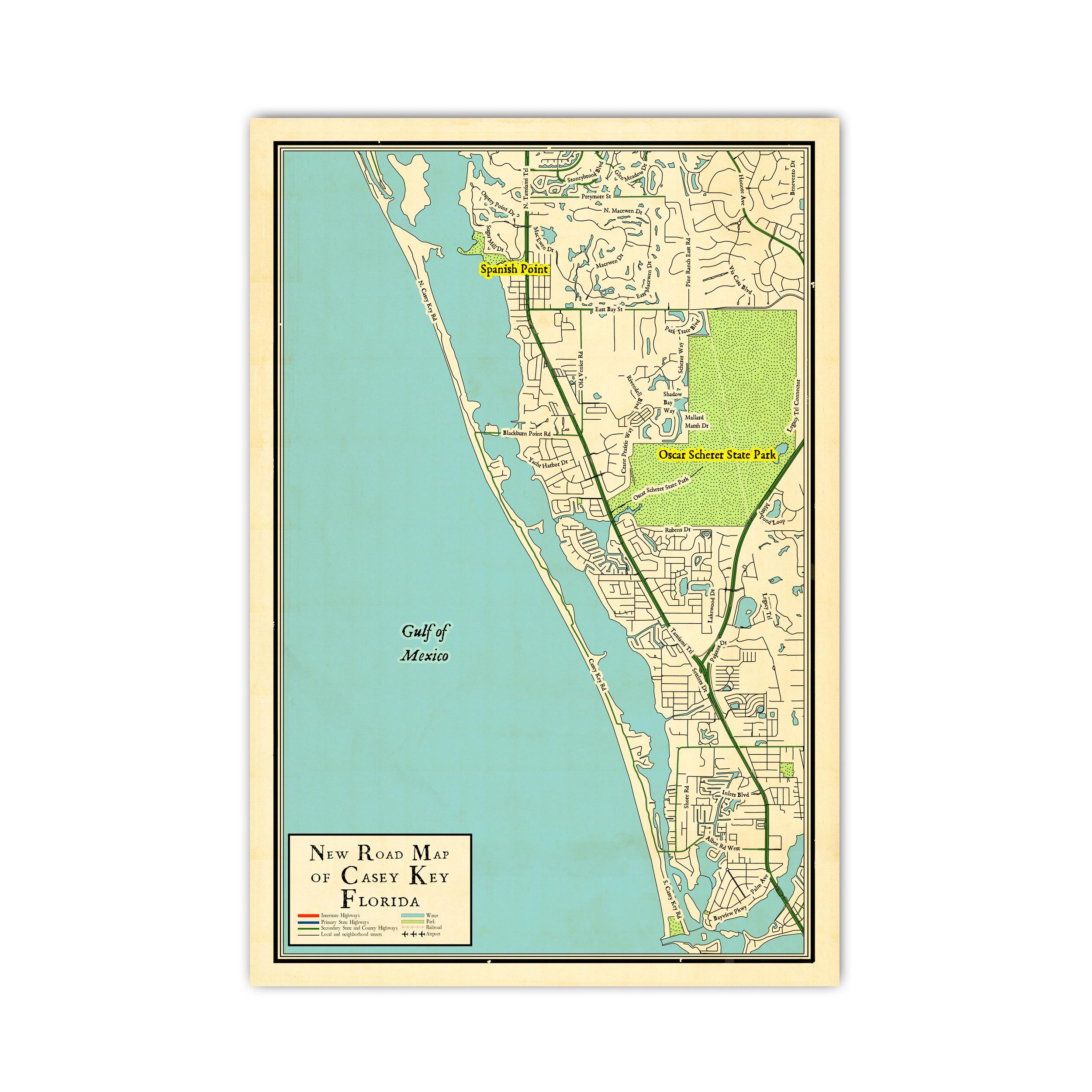 Vintage Retro Design Map of Casey Key, Florida, Vintage Looking Map ...